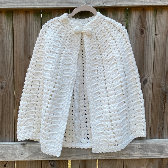 Sweaters | Handmade Knitted Crochet White Cottagecore Poncho | Poshmark